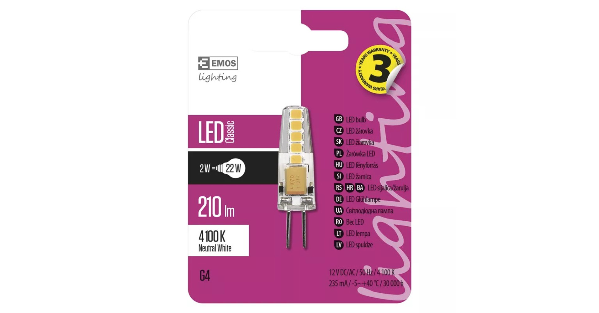Emos LED izzó 2W G4 foglalat COB leddel 4000K 12V - Elem és akkumulátor ...